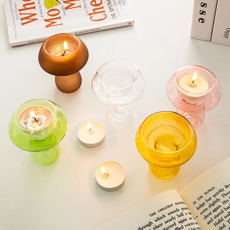 SkandiShop Mushroom Glass Candlestick Ins Transparent Candle Holder ...